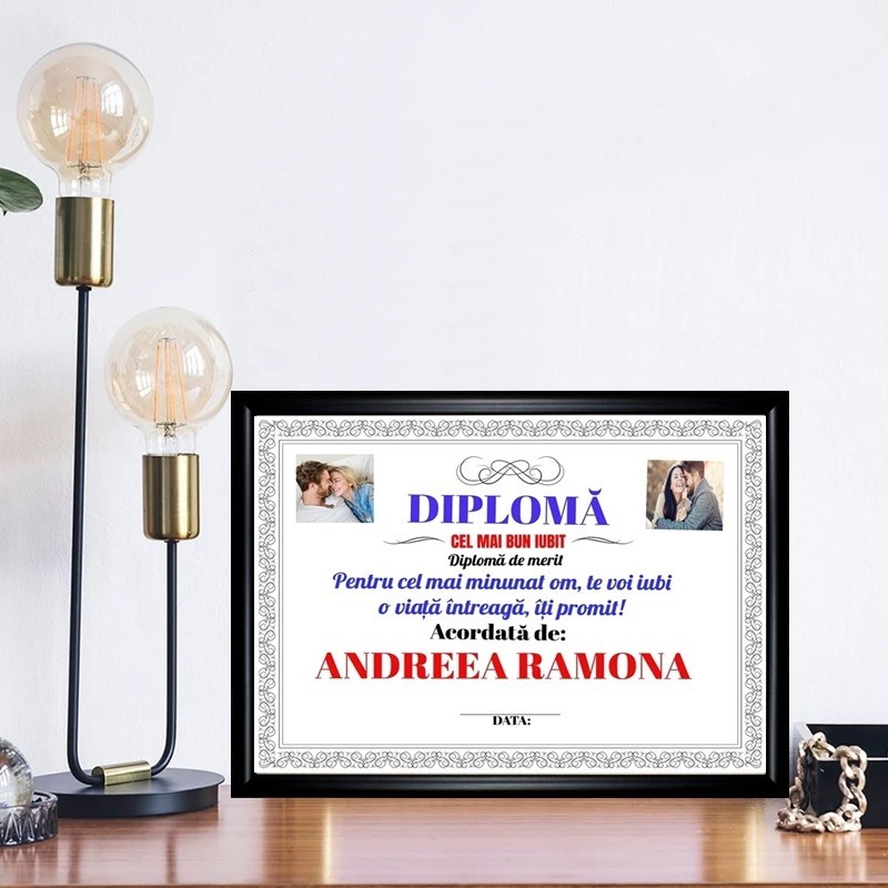Diplomă de merit personalizată cu poze si mesaj
